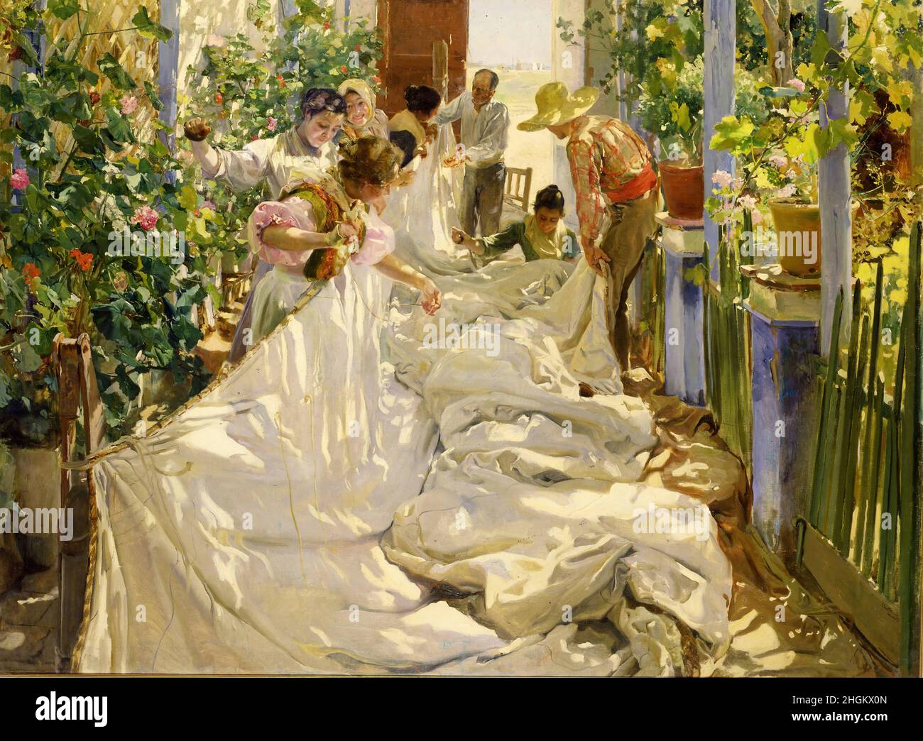 Sewing the sail - 1896 - Oil on canvas no info - Sorolla Joaquín Stock ...