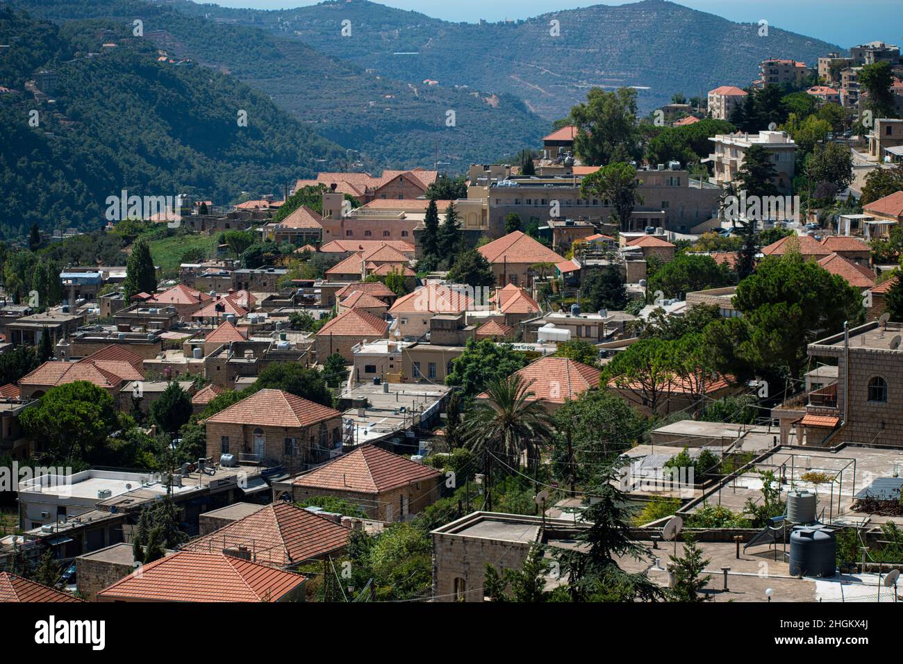 Deir El Qamar village beautiful green landscape and old architecture in ...