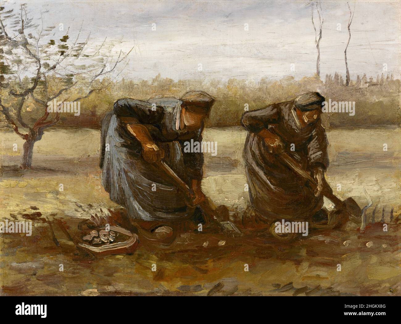 Two Peasant Women Digging Potatoes - 1885 - Oil on canvas on canvas 31 ...