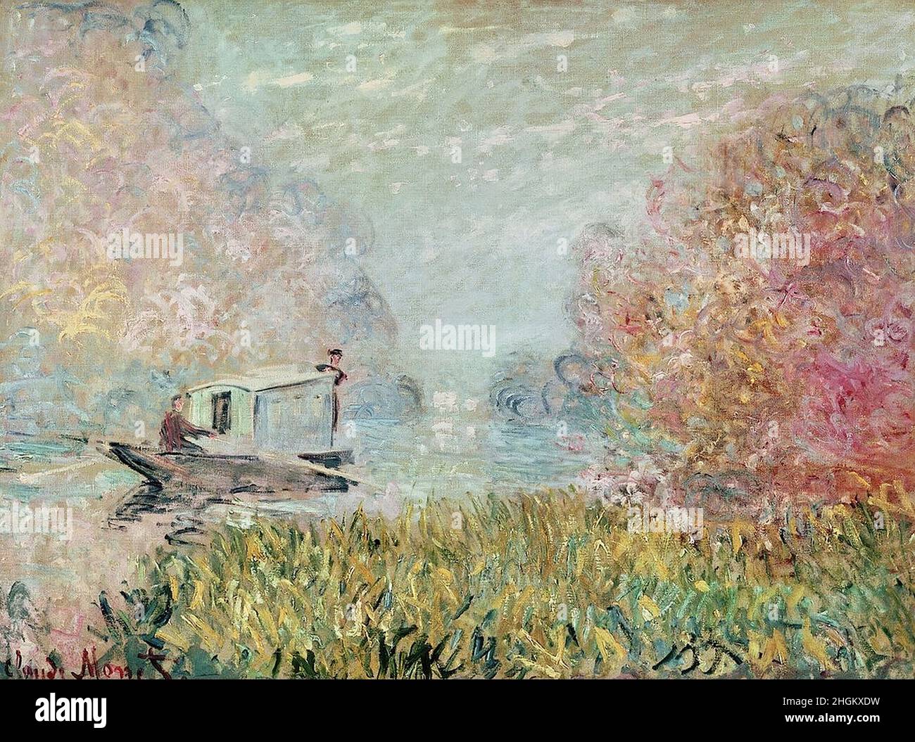 Monet Claude - Private Collection - The studio boat, on the Seine ...