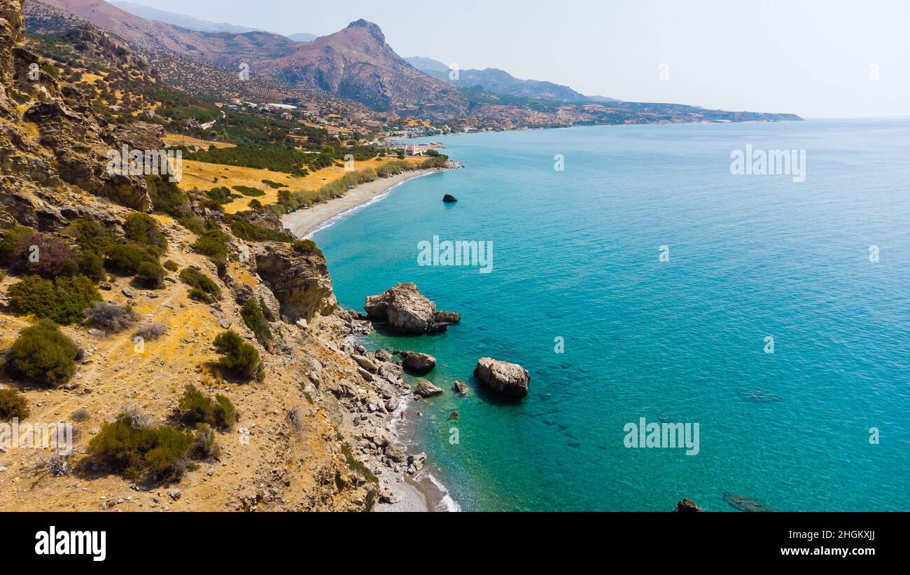 Beautiful greek seascape at sunny day. Place of south Crete Stock Photo ...