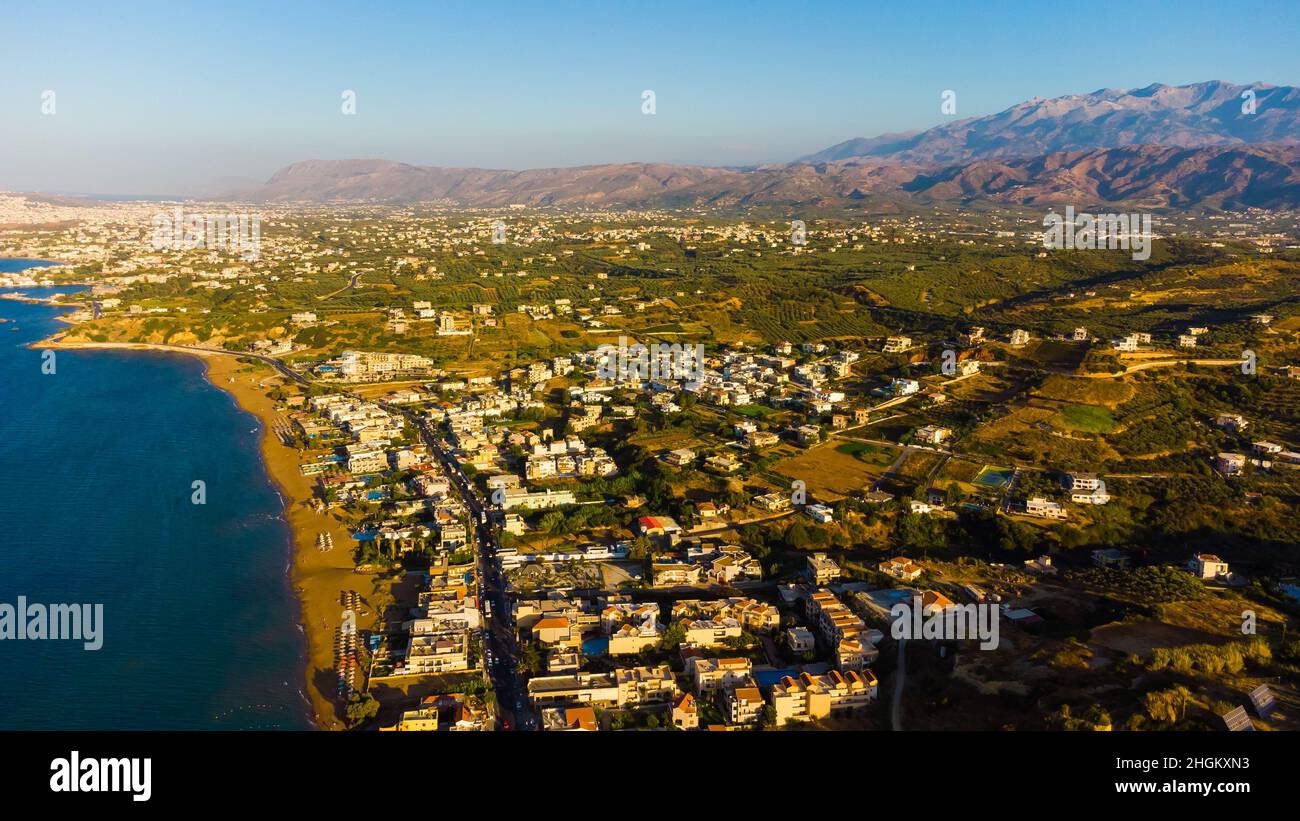 Panoramic aerial view from above of the city of Chania, Crete island ...