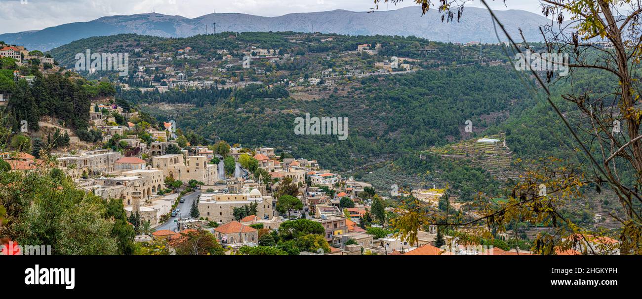 Deir El Qamar village beautiful green landscape and old architecture in ...