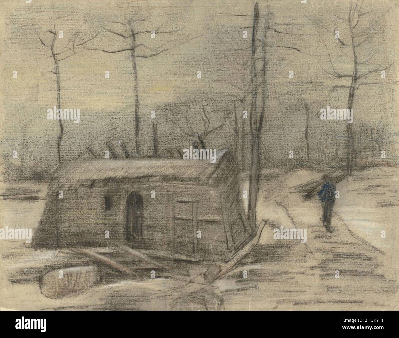 Winter Landscape with Hut and Figure - 1881 - matita e gessetto on ...
