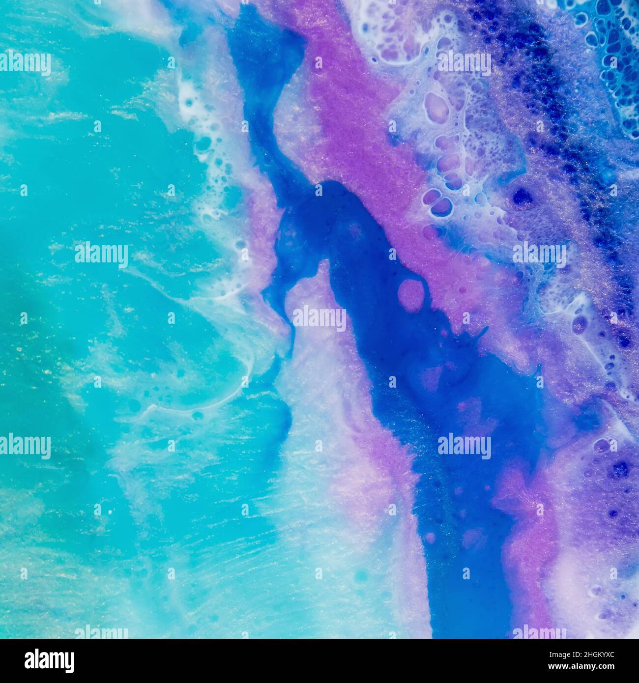 Resin art with bright turquoise and purple colors. Epoxy effect ...