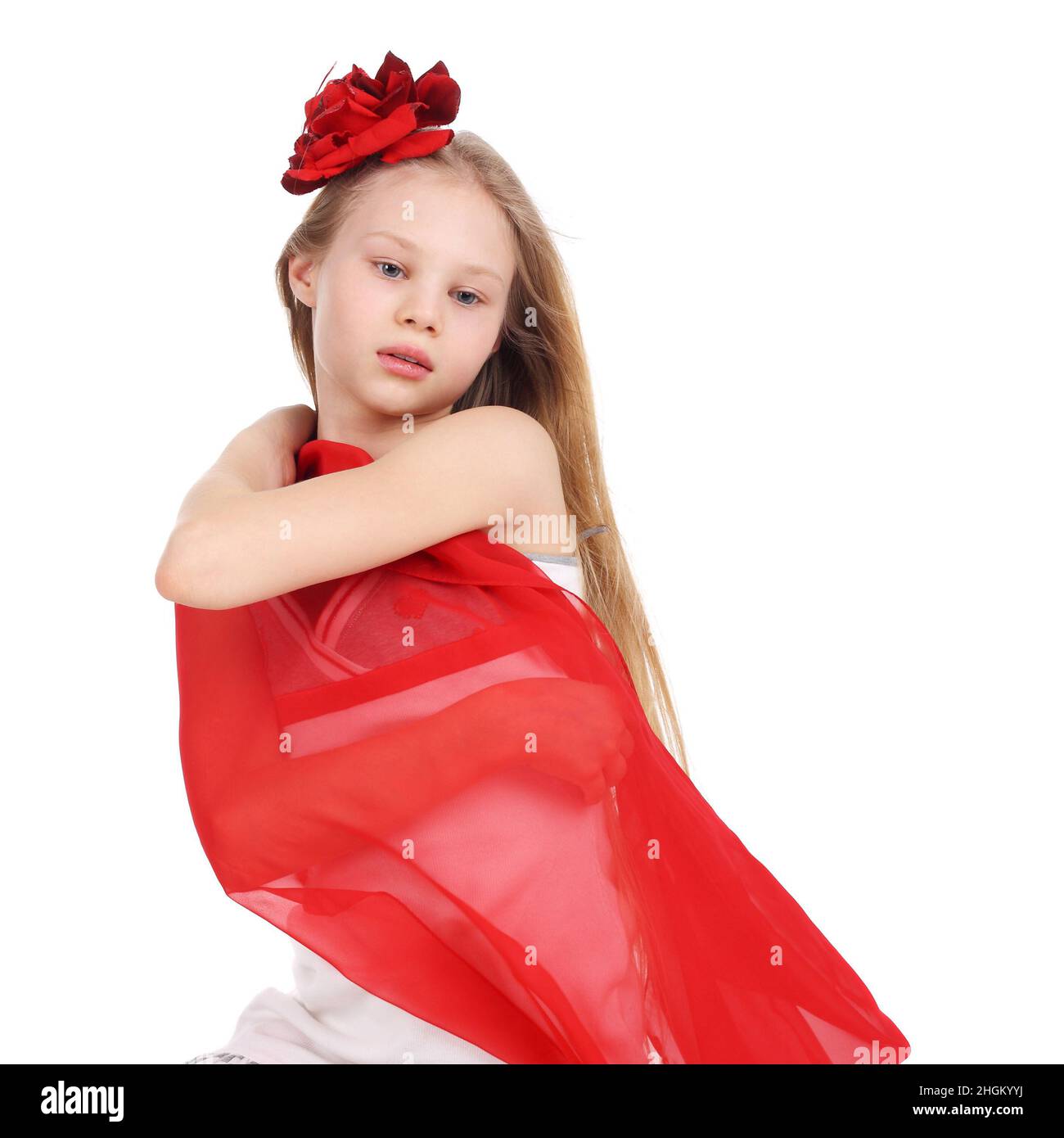 beautiful teenage girl thinking in red in studio Stock Photo - Alamy