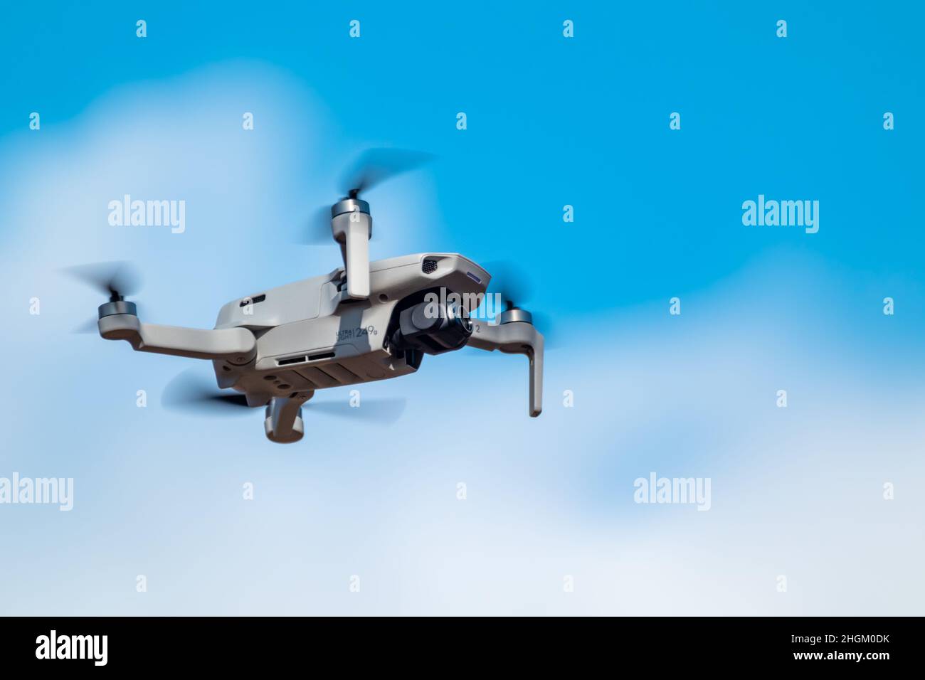 Kharkiv, Ukraine - March 6, 2021: Dji Mavic Mini 2 drone, flying in ...