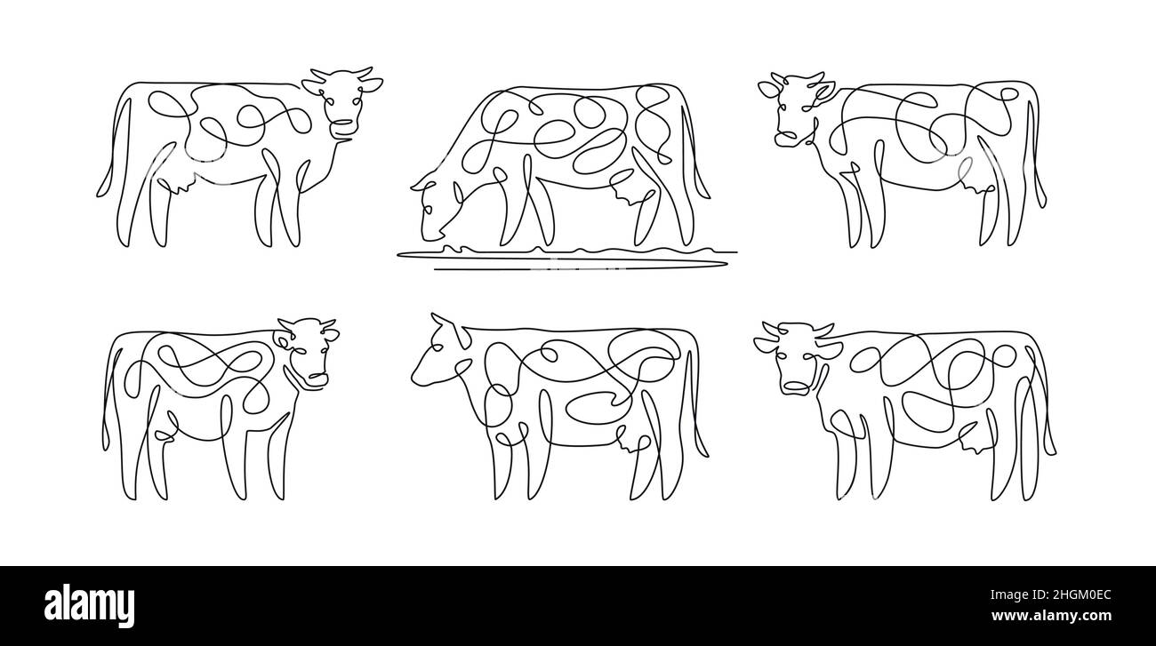 Cow icons. Outline set of farm cow vector icons in linear style ...