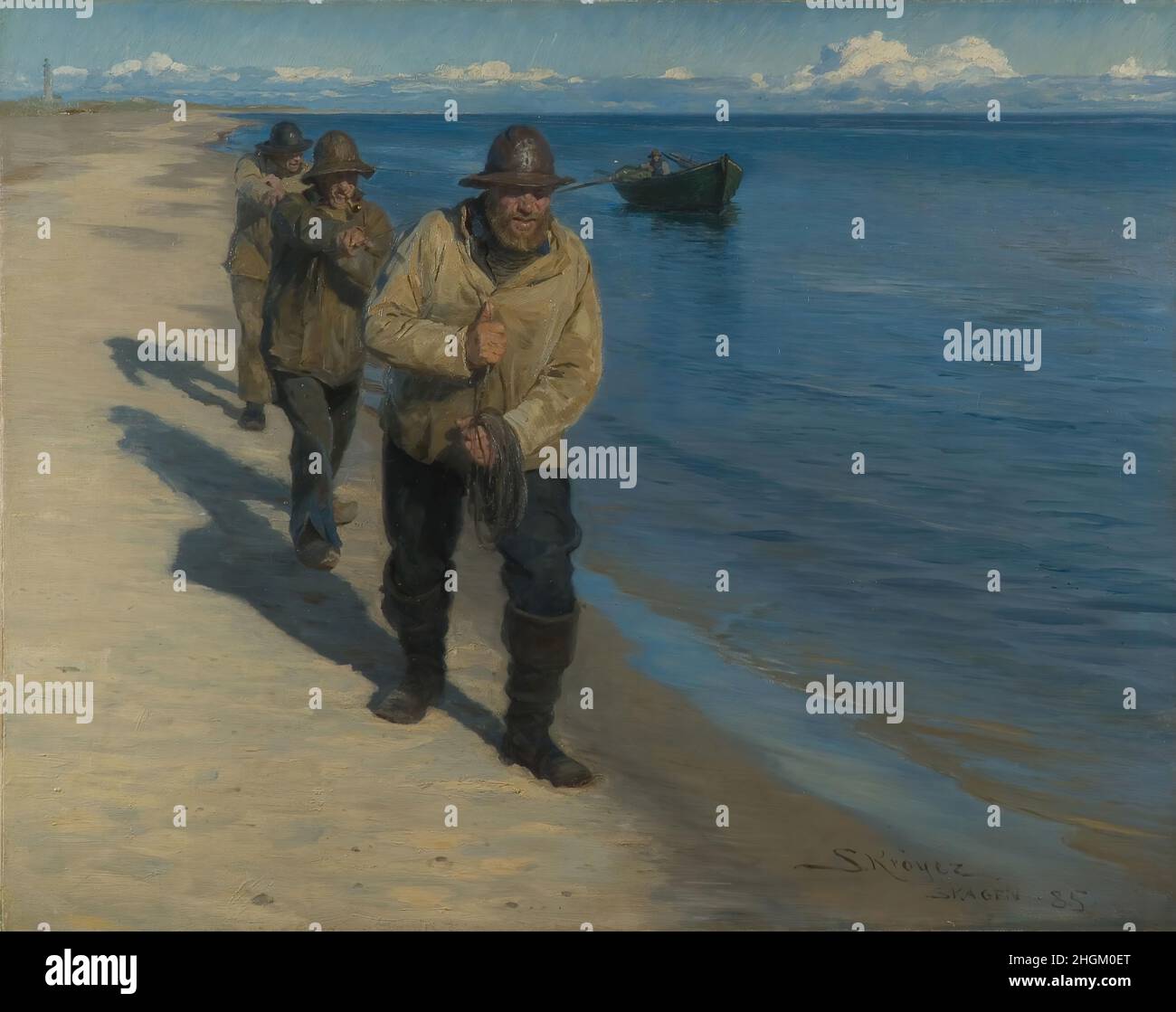 Three fishermen pulling a boat hi-res stock photography and images - Alamy