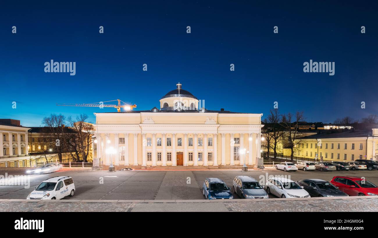 Helsinki, Finland. The National Library Of Finland In Lighting At ...