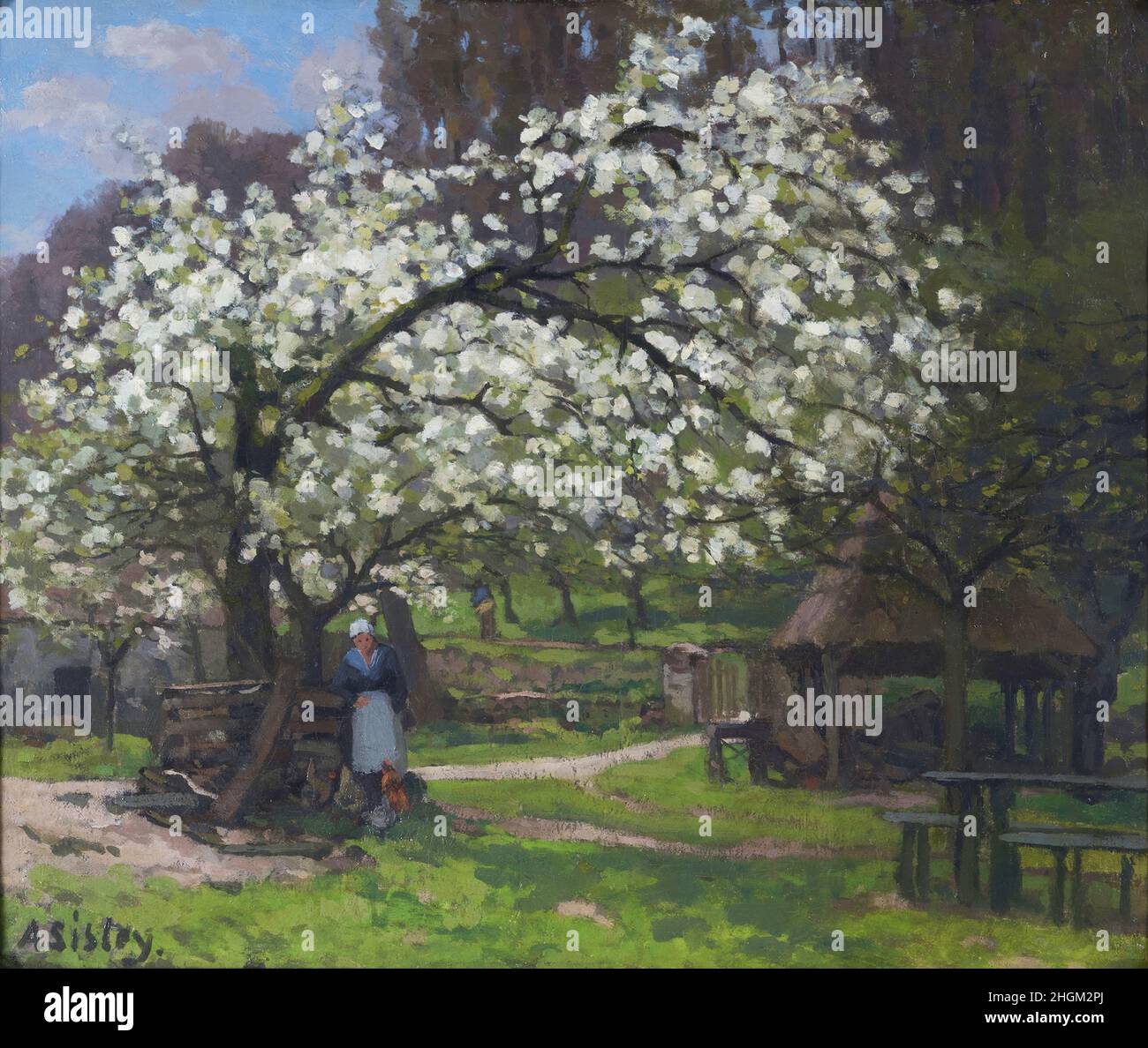 Sisley Alfred - Private Collection - Paysanne sous les arbres fruitiers ...