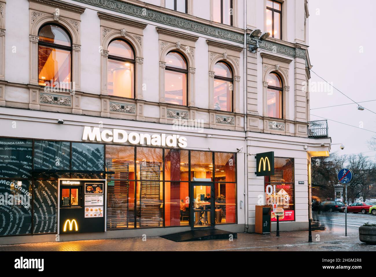 Riga, Latvia. Mcdonalds Restaurant Cafe In Old Building In Kalku Street ...