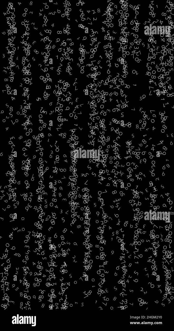 Falling numbers, big data concept. Binary white chaotic flying digits ...