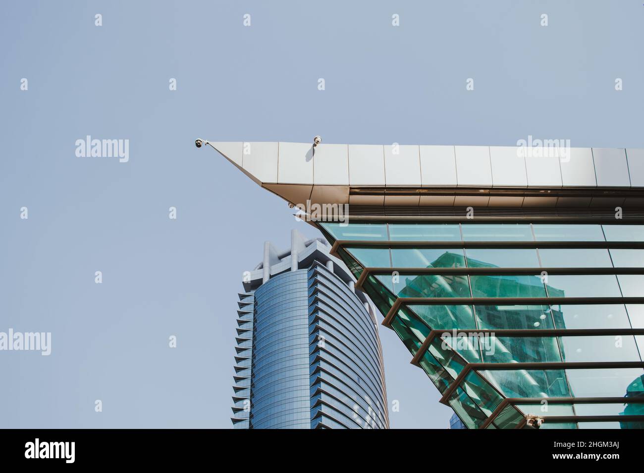 Daytime modern high tech glass skyscraper business tower and ...