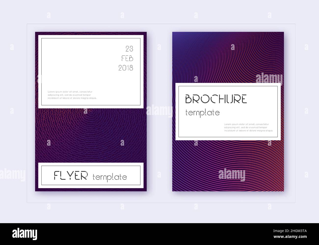 Stylish cover design template set. Violet abstract lines on dark ...