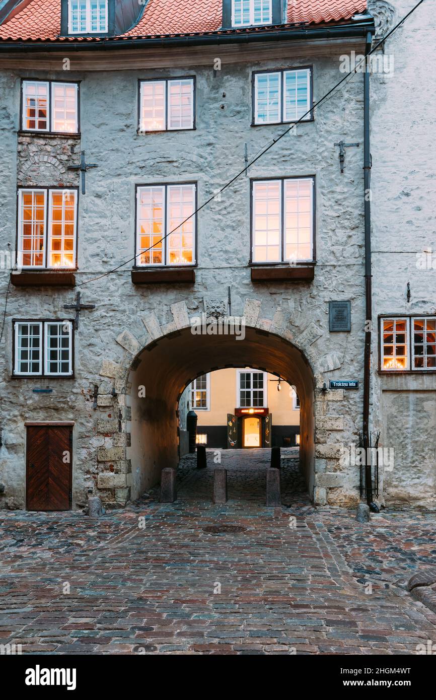 Riga, Latvia. Swedish Gate Gates Is A Famous Landmark. Old Arch Of ...