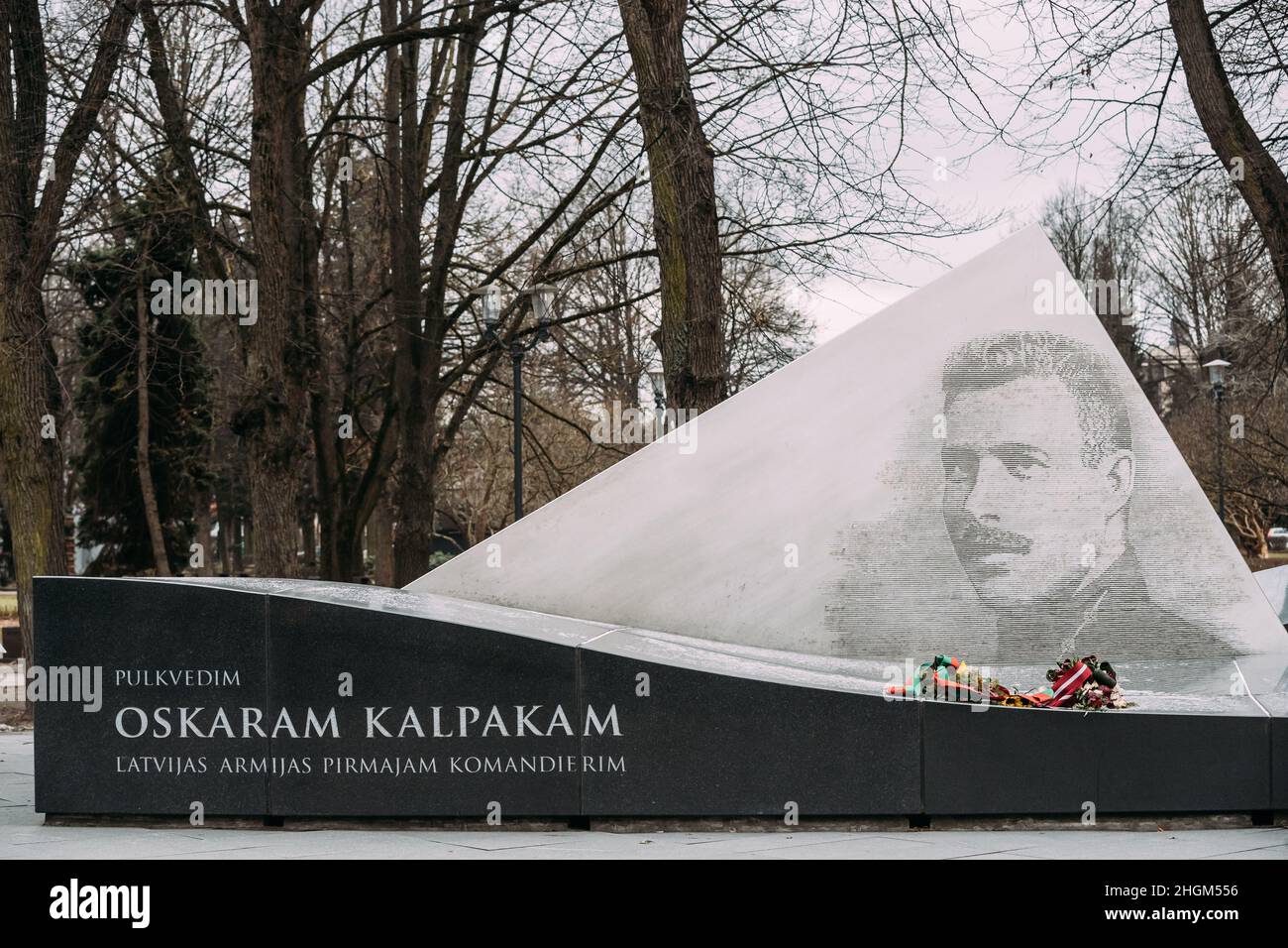 Riga, Latvia. Monument To Oskars Kalpaks Installed In Esplanade Park ...