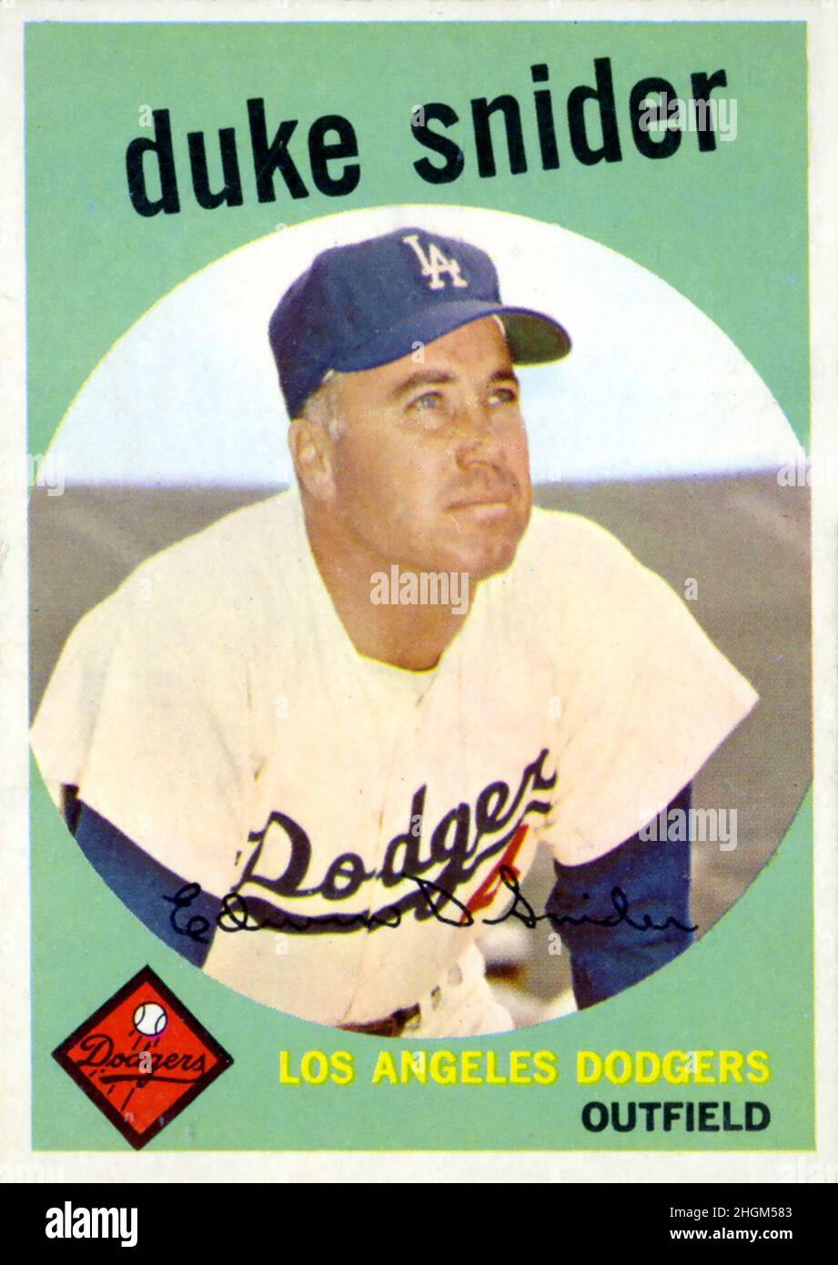 A 1959 Topps baseball card depicting star player Duke Snider with the ...