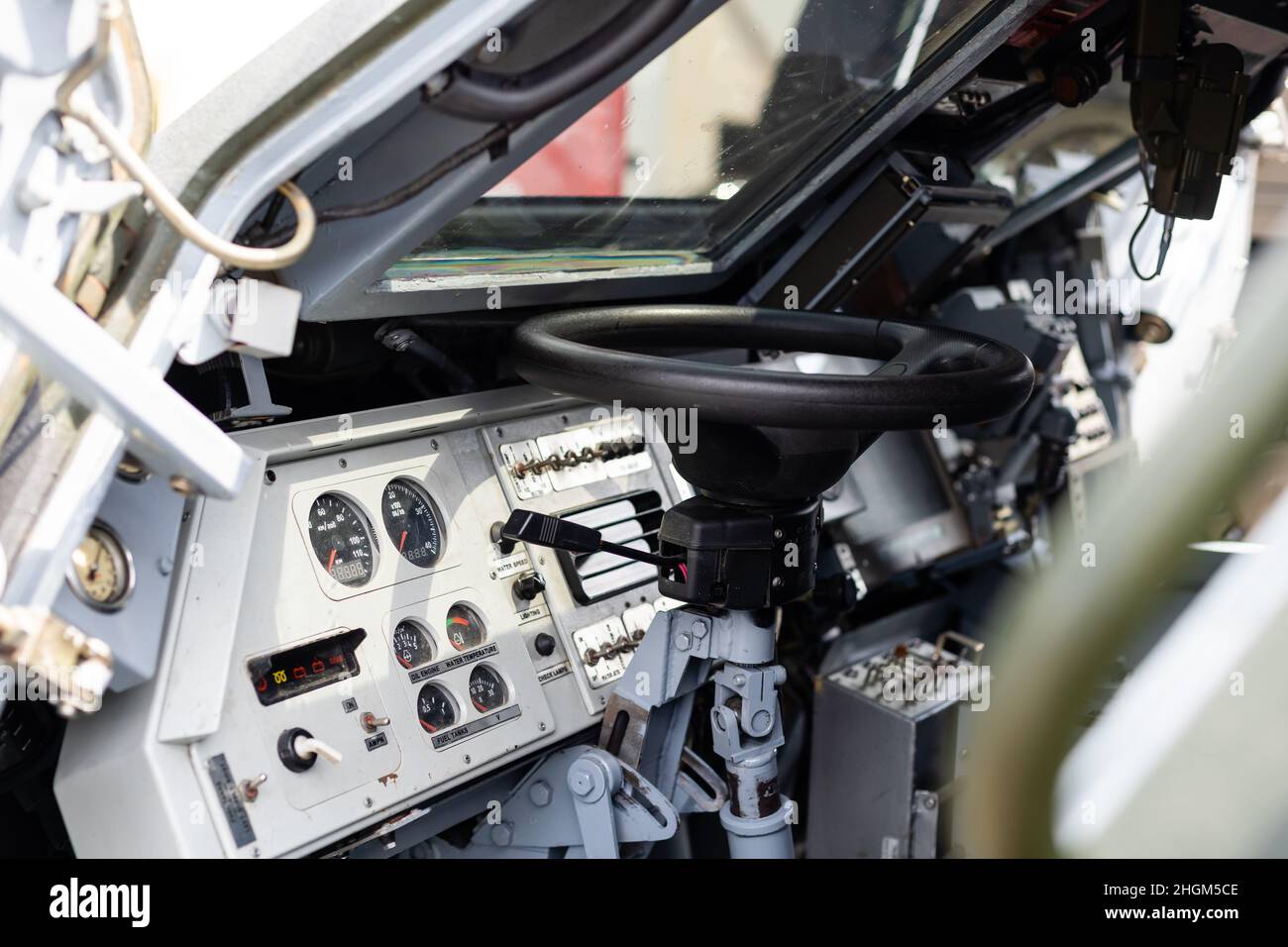 Large caliber machine gun with a rotary turret on the tank closeup ...