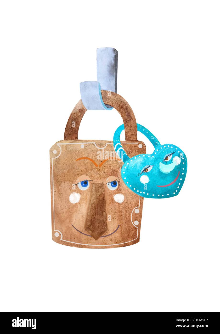 Couple of padlock meshed together boy and girl isolated on white ...