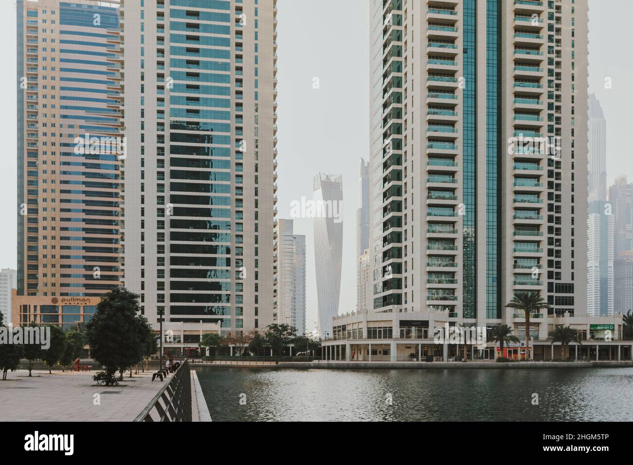 Modern city skyscrapers buildings at sunset time with business and ...