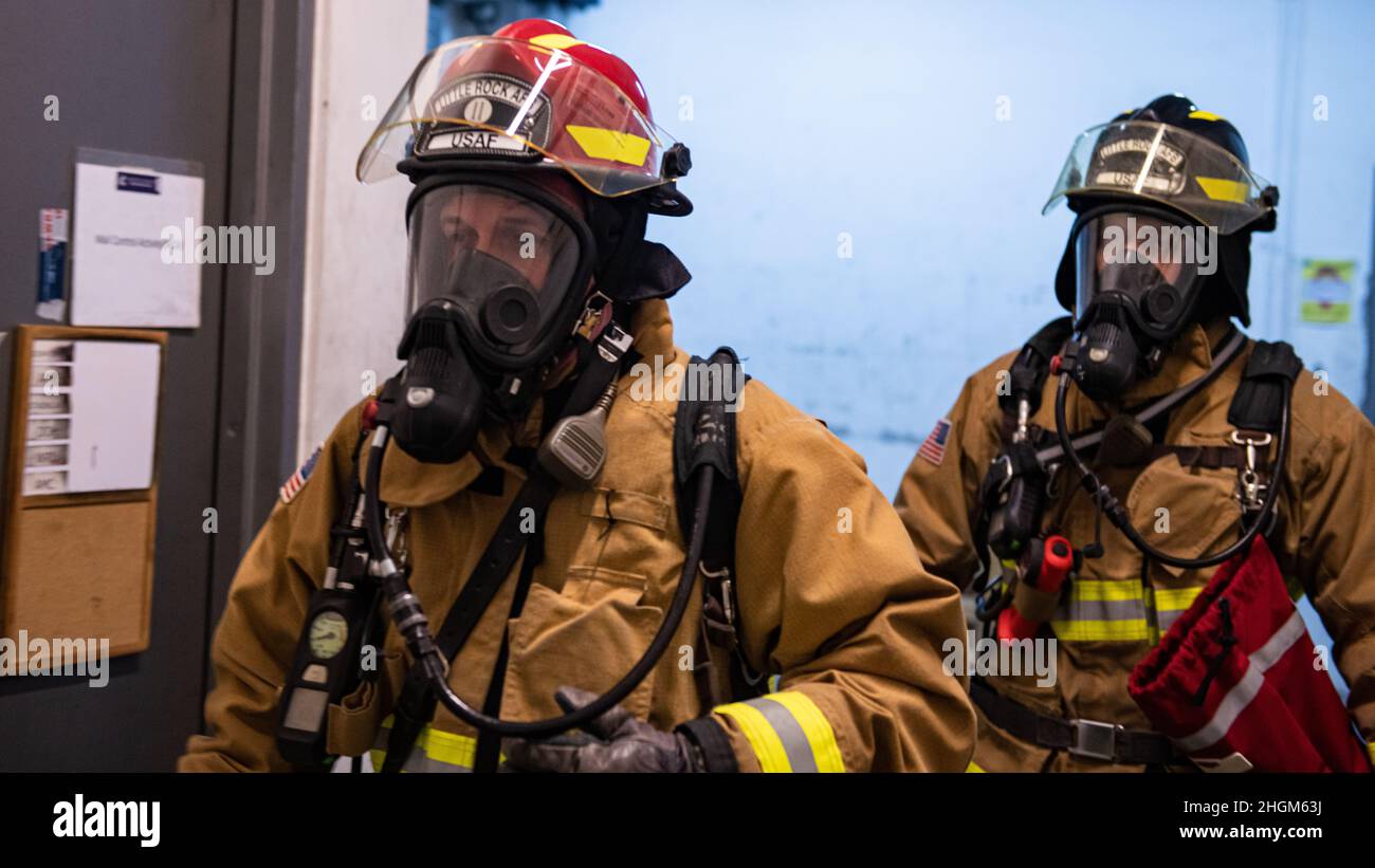 U.S. Air Force firefighters with the 379th Expeditionary Civil Engineer ...