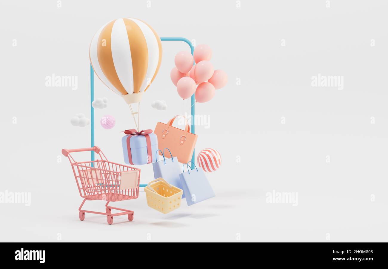 Shopping and gifts, shopping theme, 3d rendering. Computer digital ...