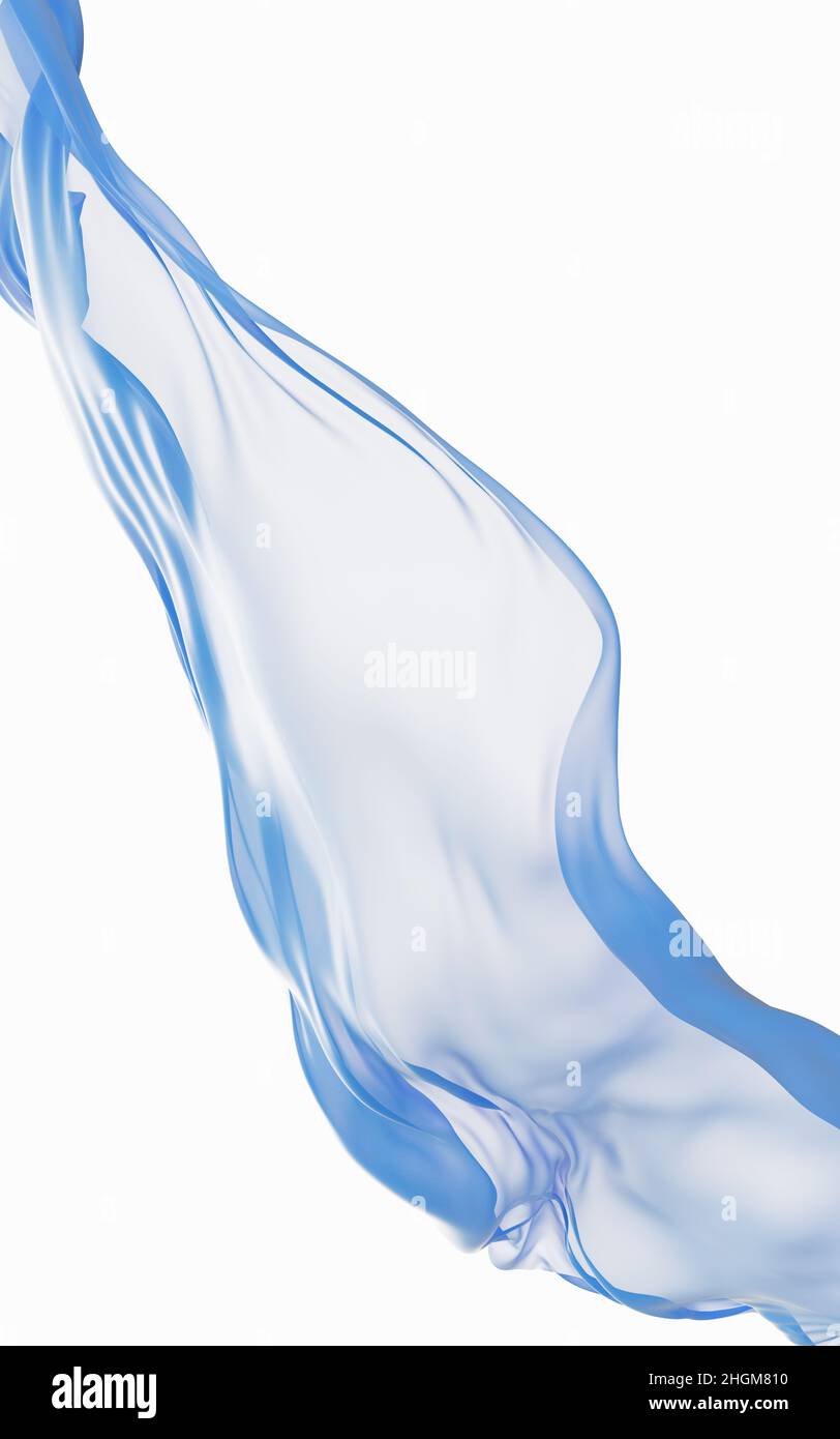Blue silk clothes flying with white background, 3d rendering. Computer ...