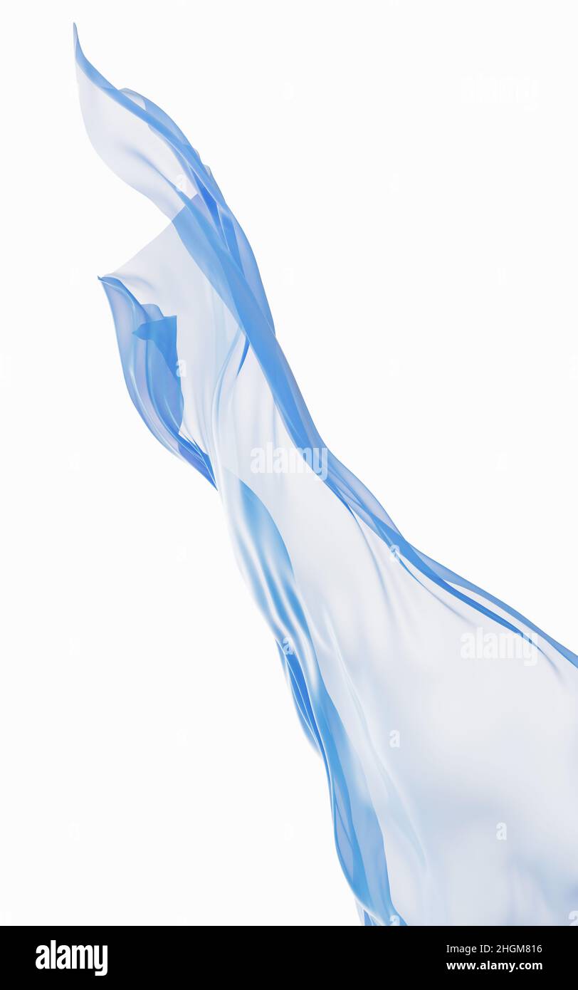 Blue silk clothes flying with white background, 3d rendering. Computer ...