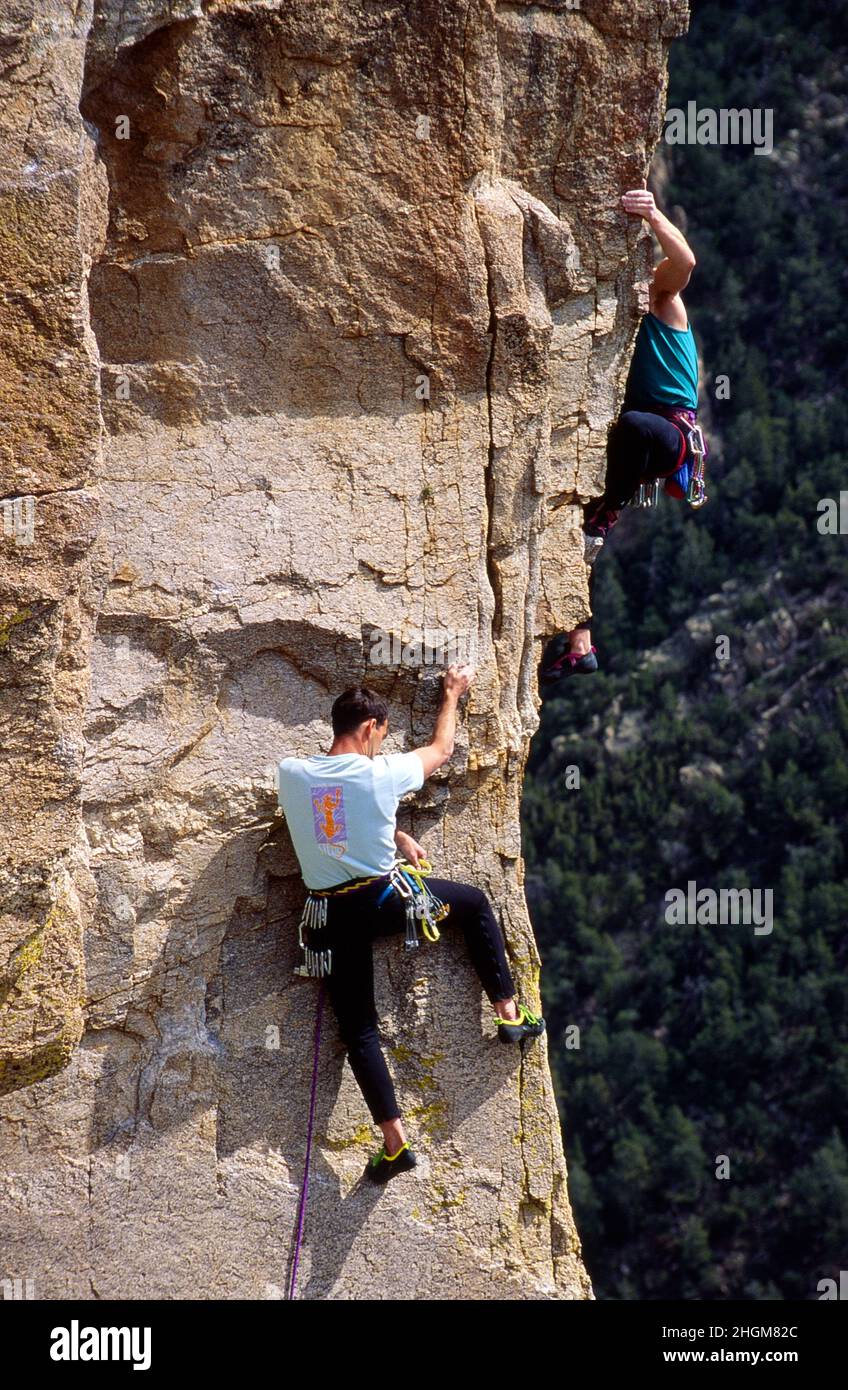 Two rock climbers at Windy Point in the Santa Catalina Mountains ...