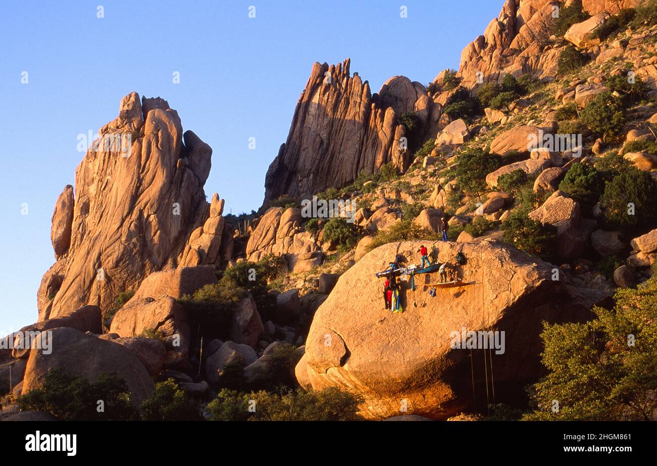 Climbers having a porta ledge party. Dragoon mountains, Arizona Stock ...