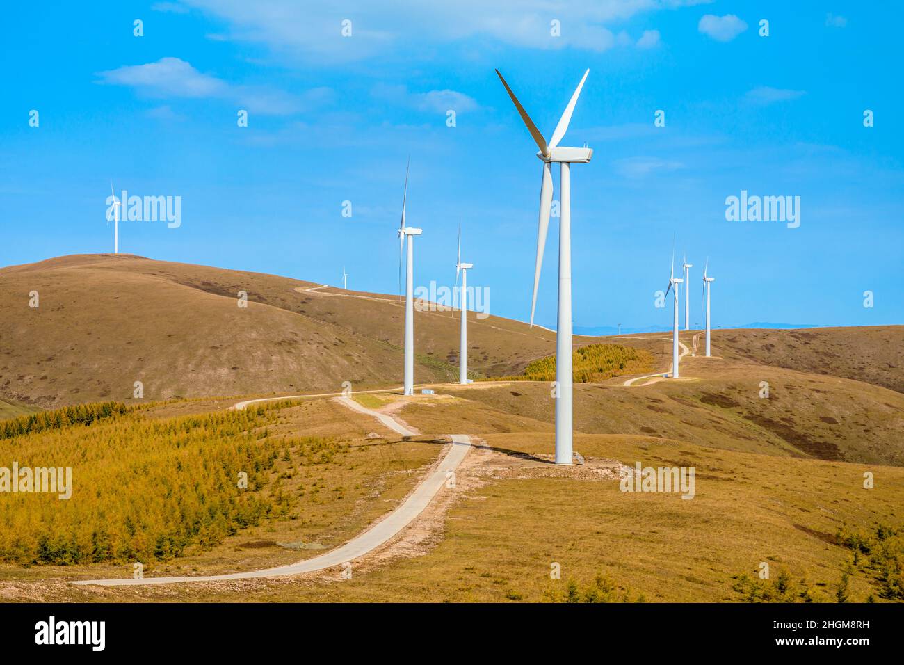 Wind turbine landscape on the top of the mountain.Mountains and wind ...