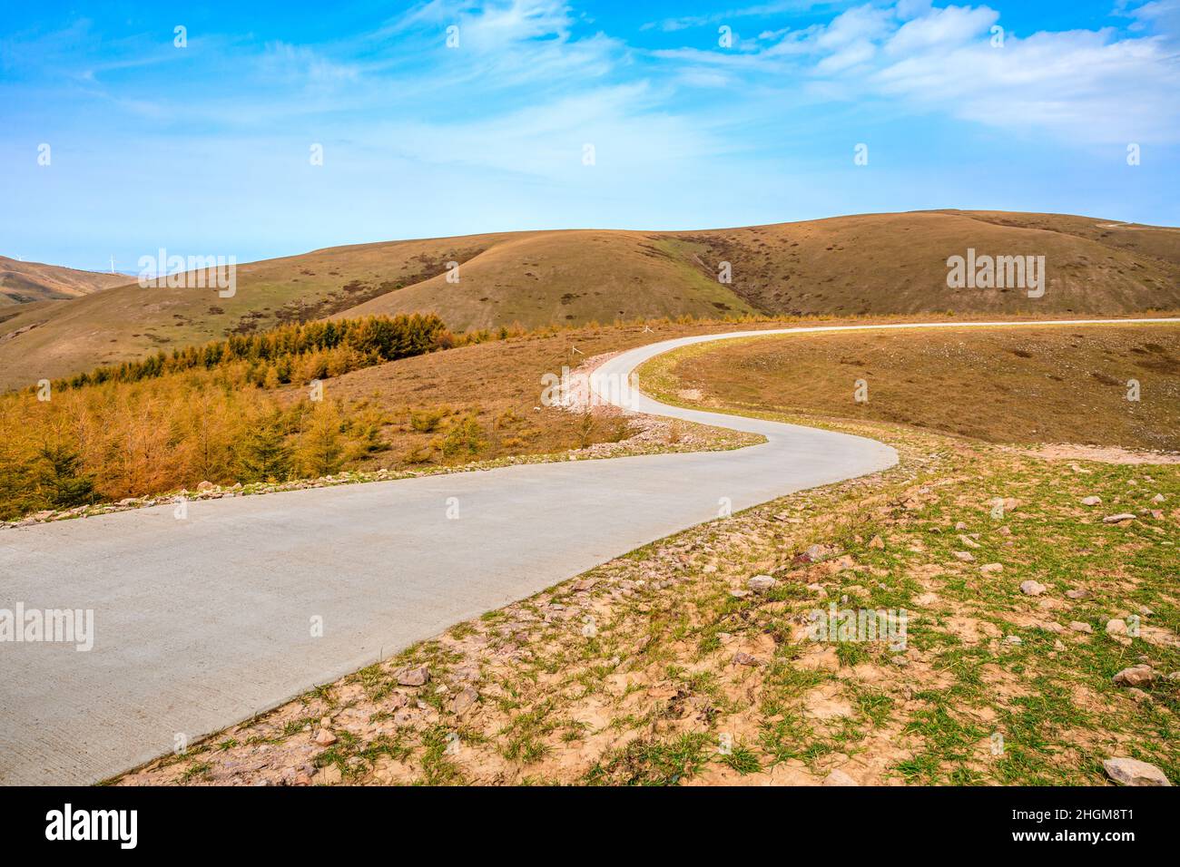 Curved road and mountain natural scenery in autumn season.Road and ...
