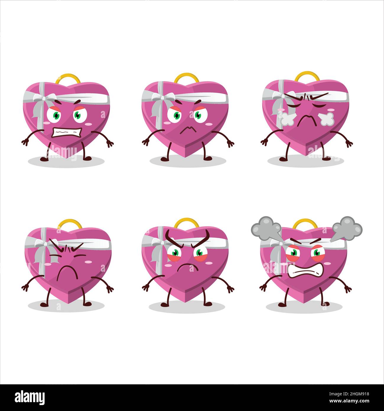 Pink love gift box cartoon character with various angry expressions ...