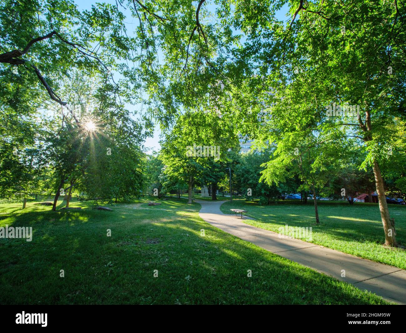 Mills Park in morning with sunstar. Oak Park, Illinois Stock Photo - Alamy