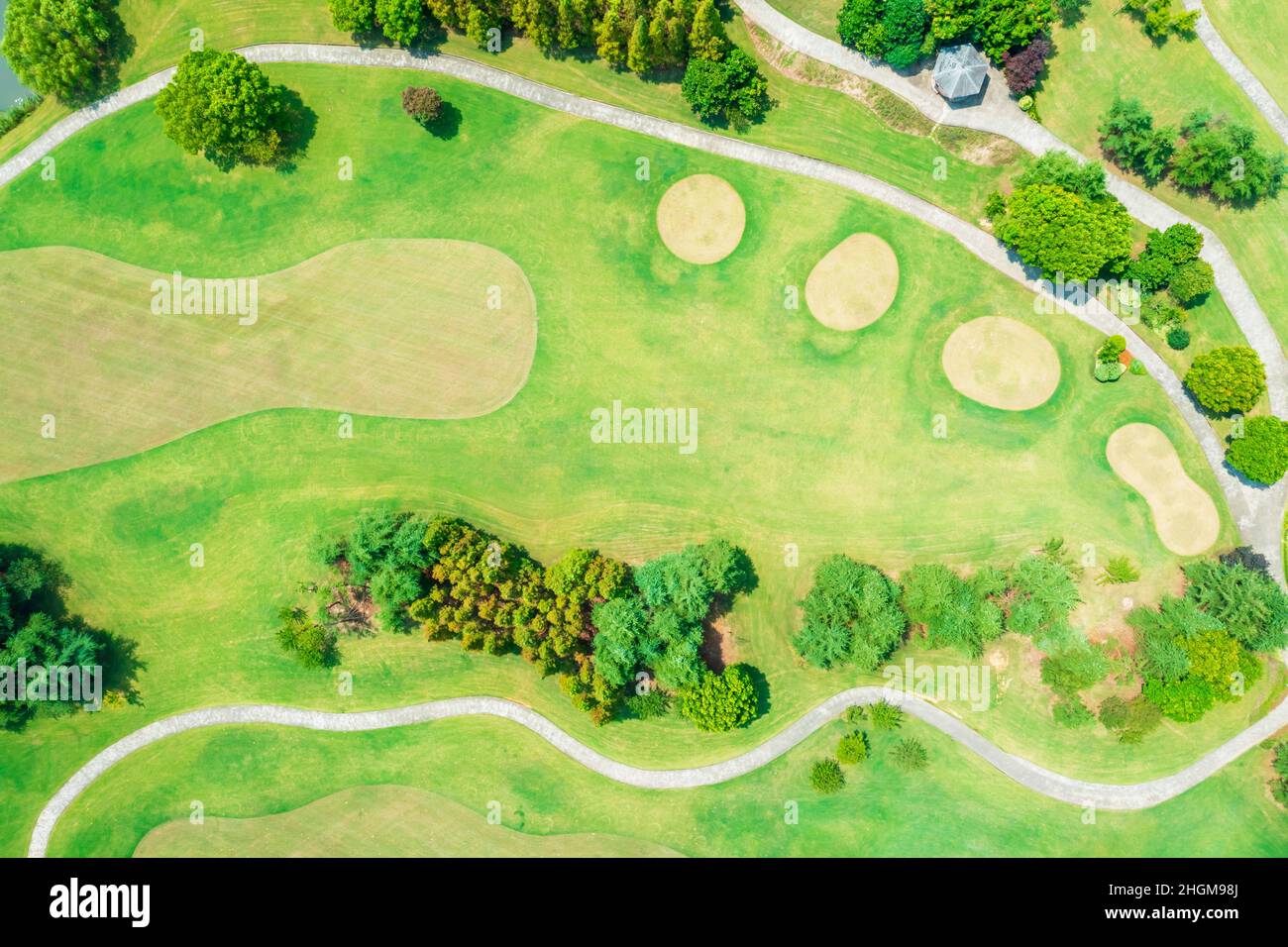 Aerial view of green lawn on golf course Stock Photo - Alamy
