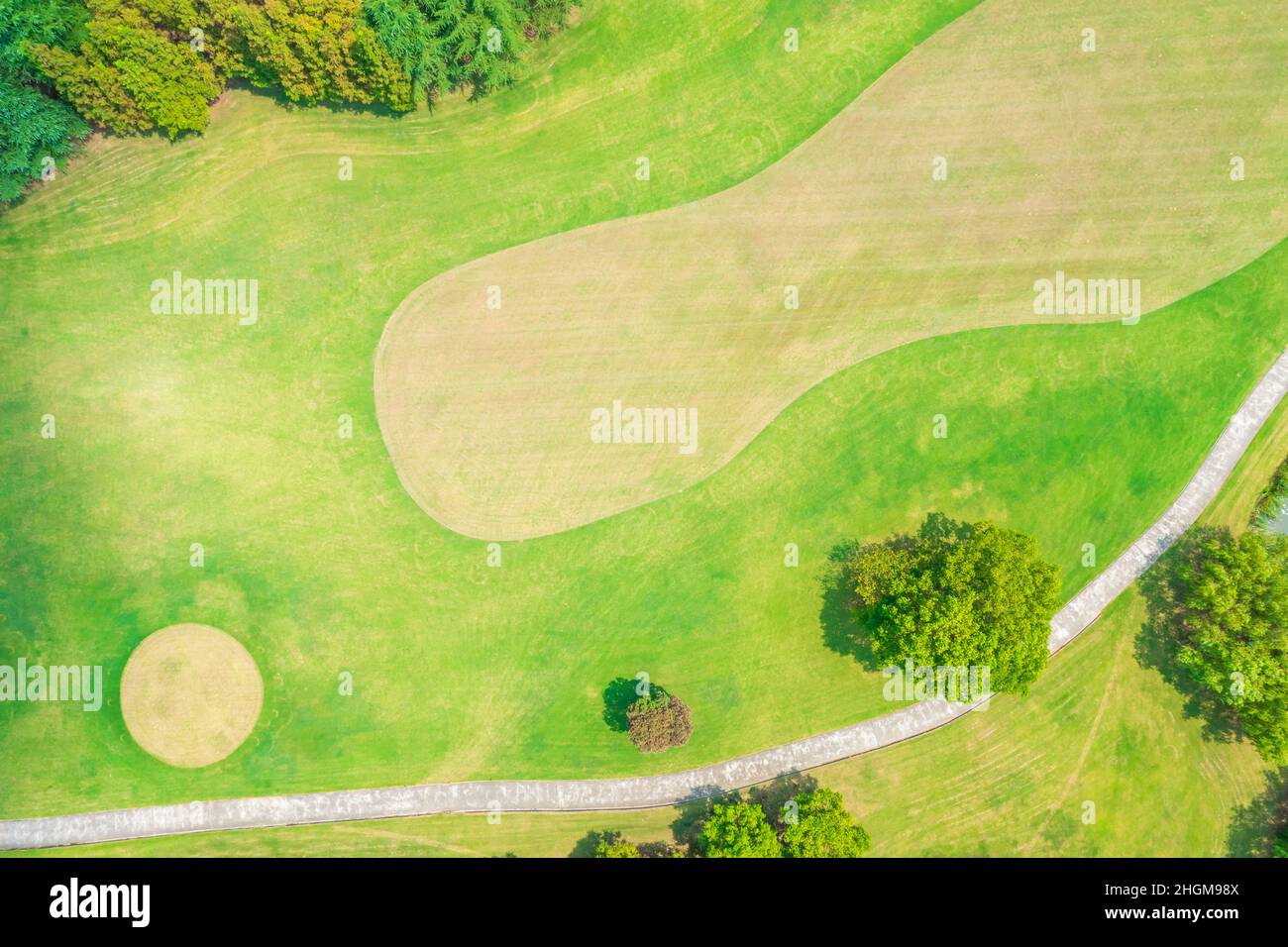 Aerial view of green lawn on golf course Stock Photo - Alamy