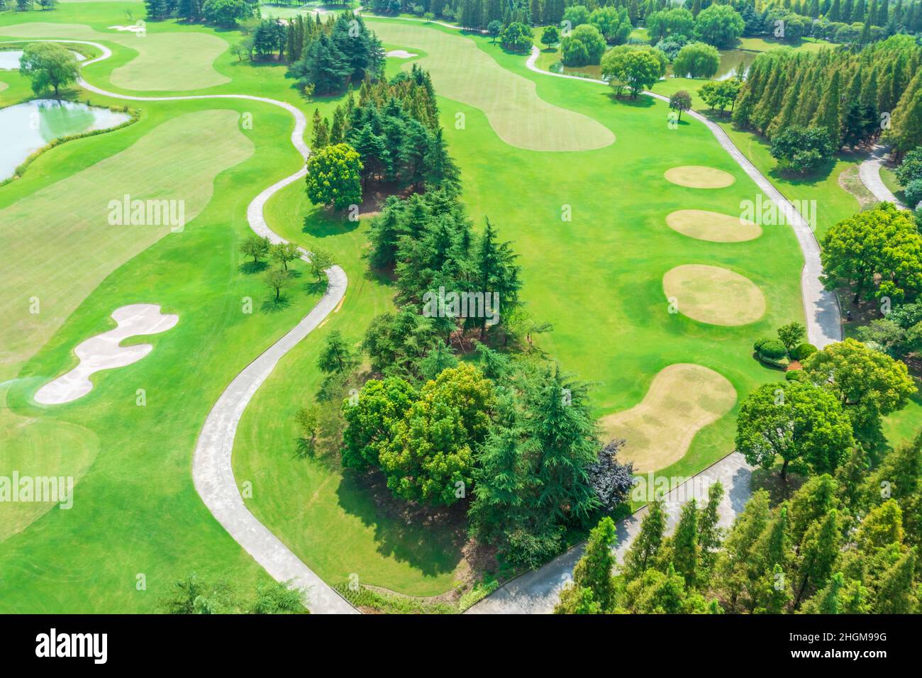 Aerial view of green lawn on golf course Stock Photo - Alamy