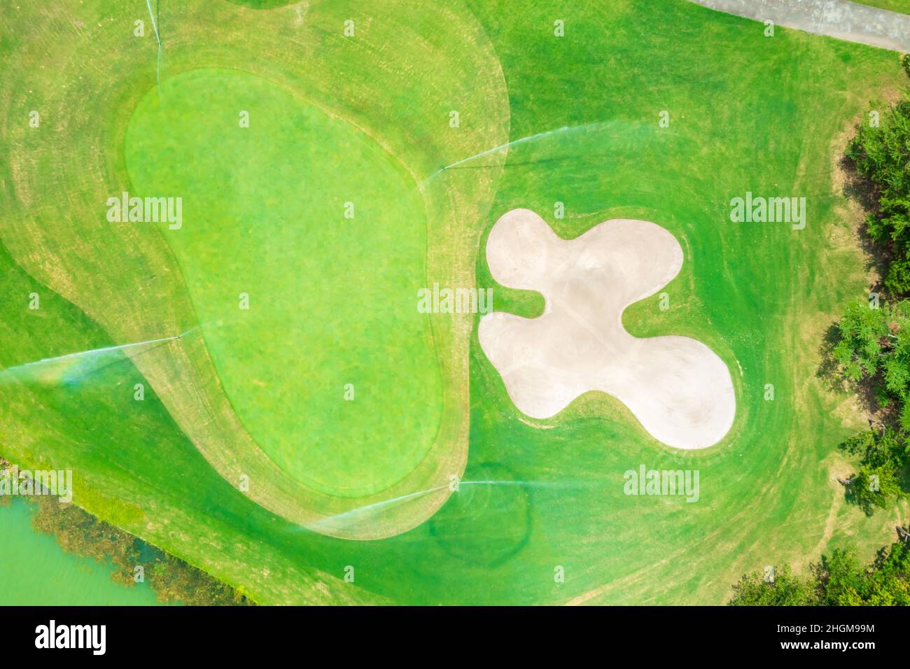 Aerial view of green lawn on golf course Stock Photo - Alamy