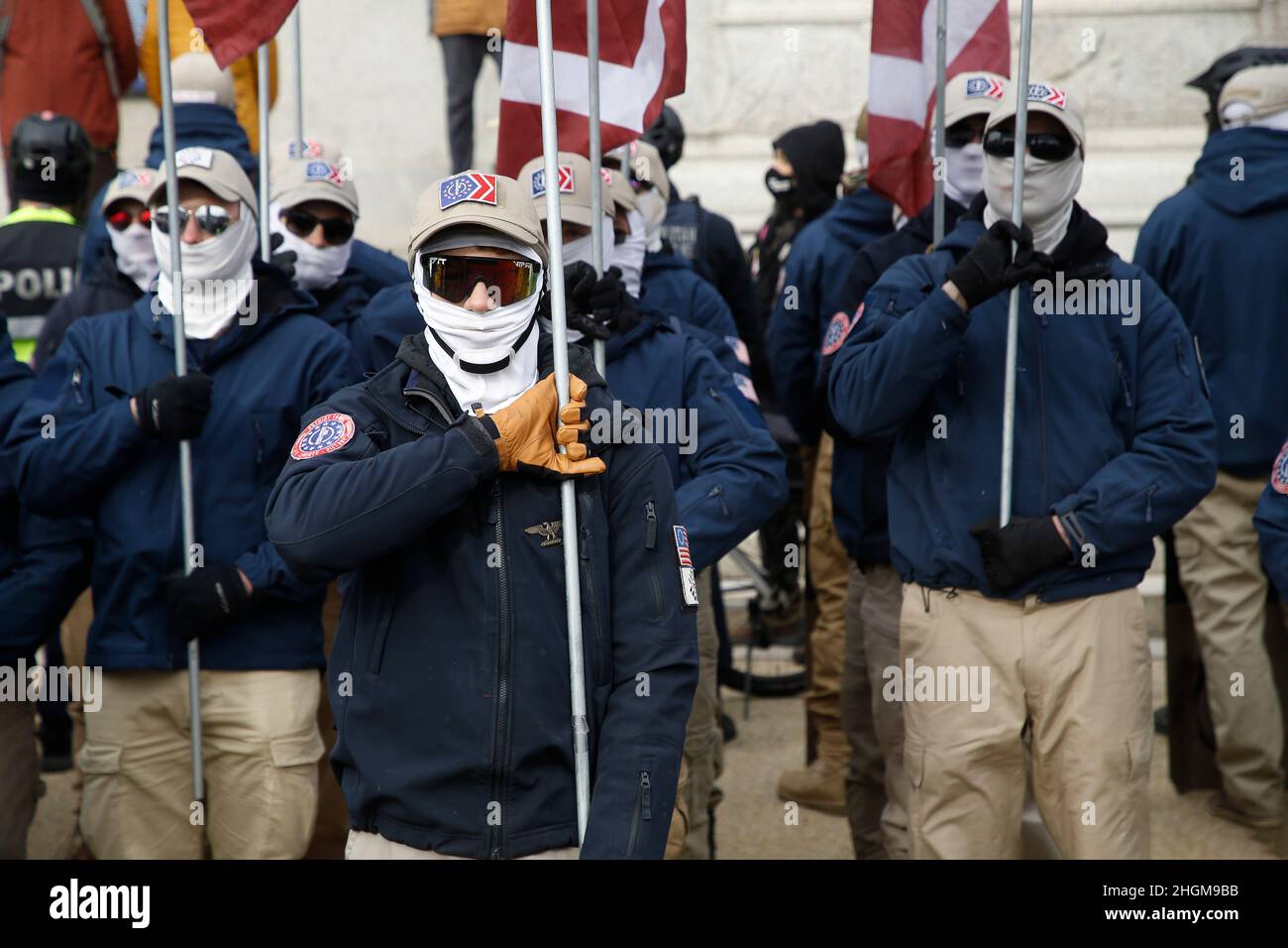 Washington Dc, USA. 21st Jan, 2022. Members of the Patriot Front hold ...