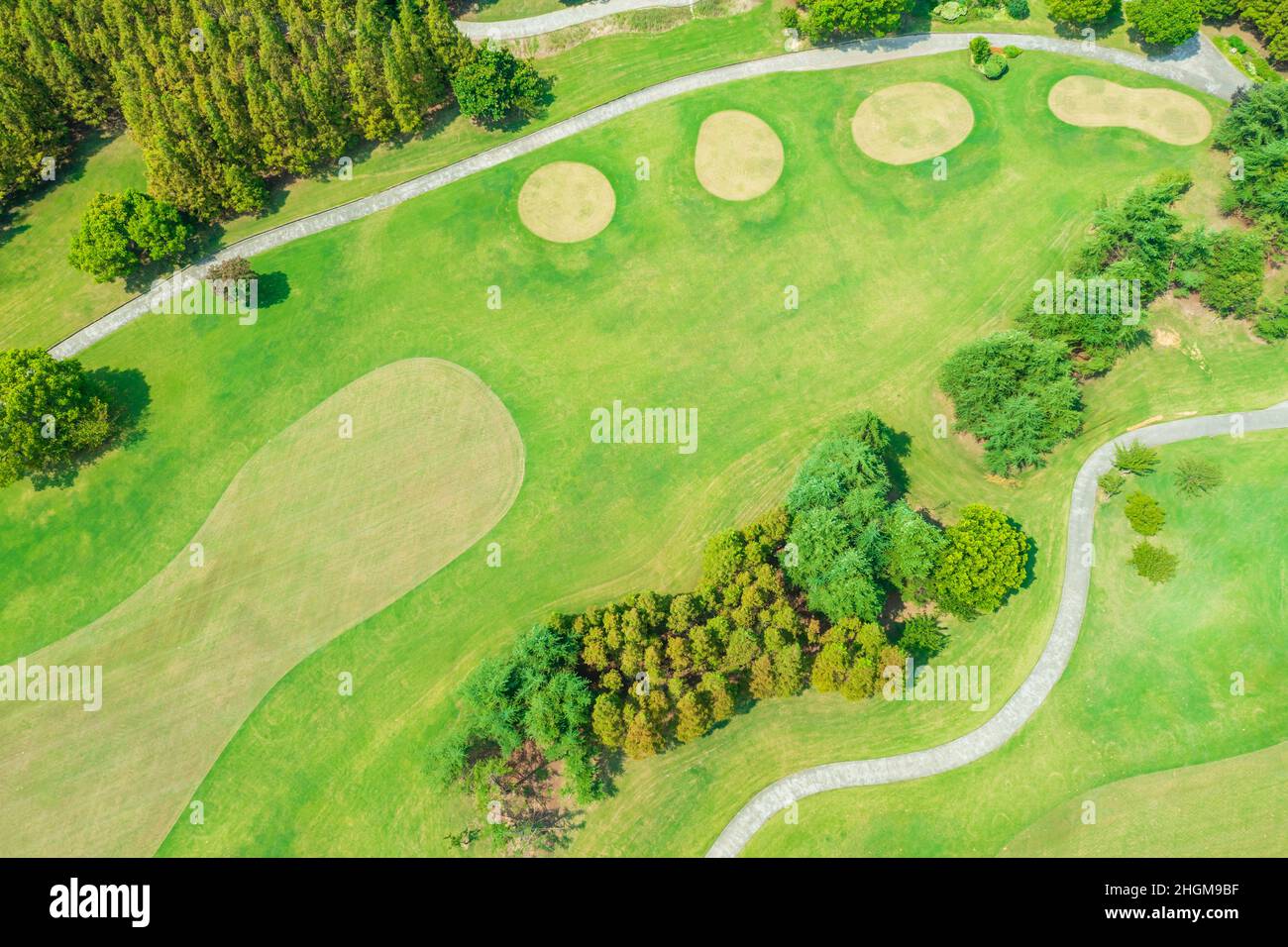 Aerial view of green lawn on golf course Stock Photo - Alamy