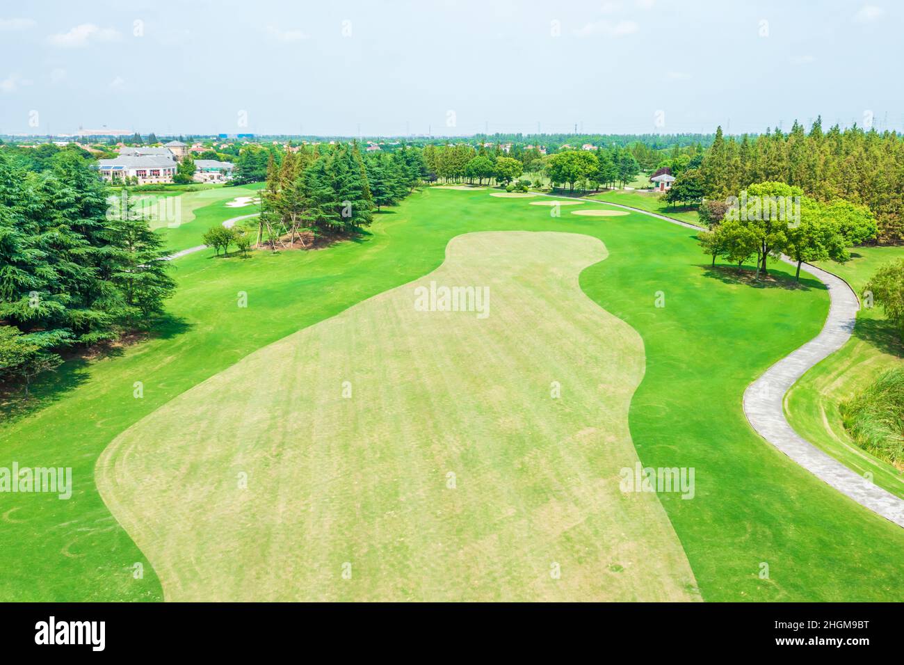 Aerial view of green lawn on golf course Stock Photo - Alamy