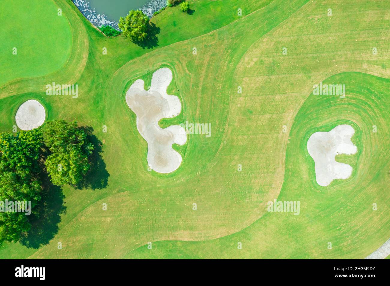 Aerial view of green lawn on golf course Stock Photo - Alamy