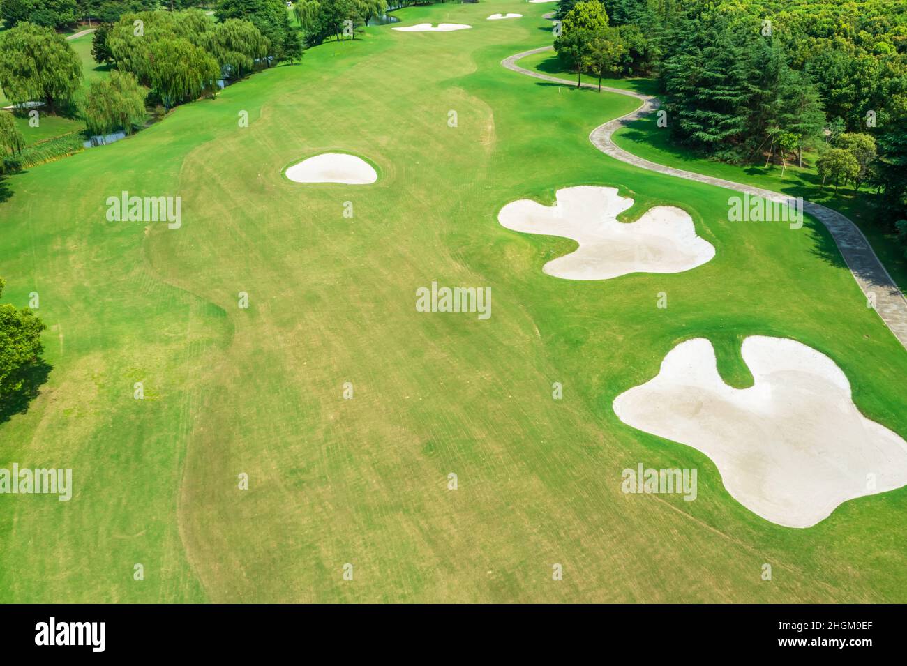 Aerial view of green lawn on golf course Stock Photo - Alamy