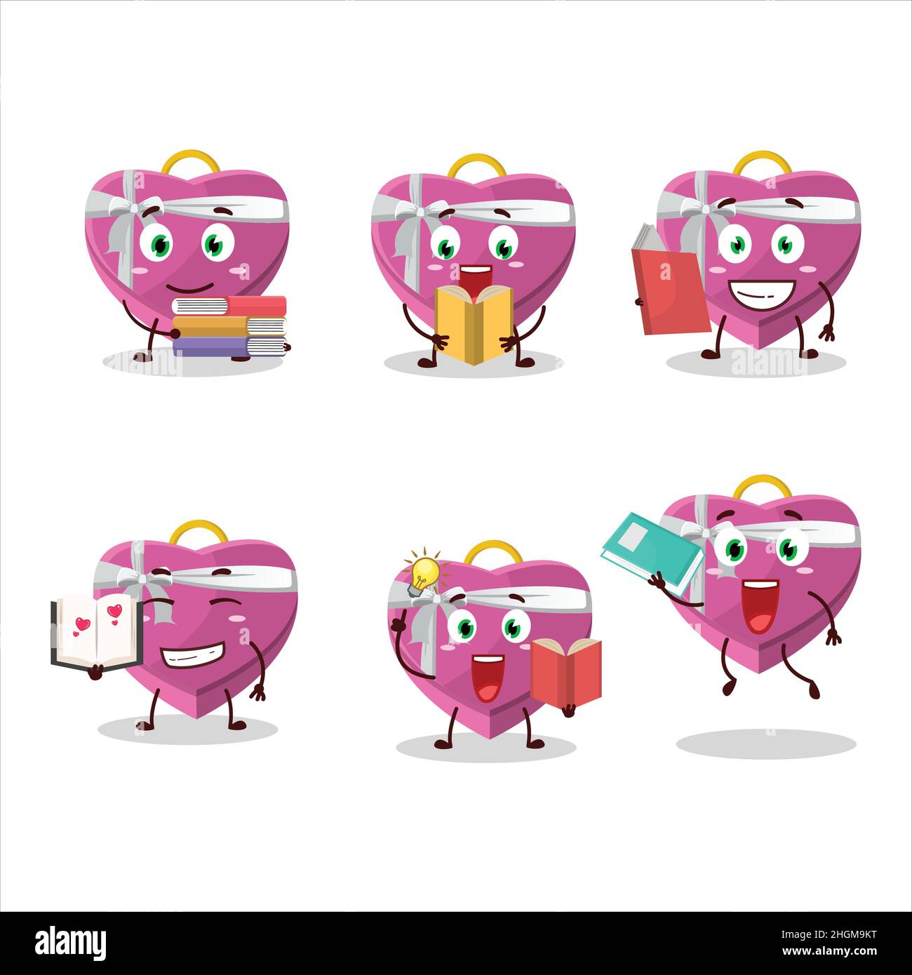 A picture of pink love gift box cartoon character concept reading an ...
