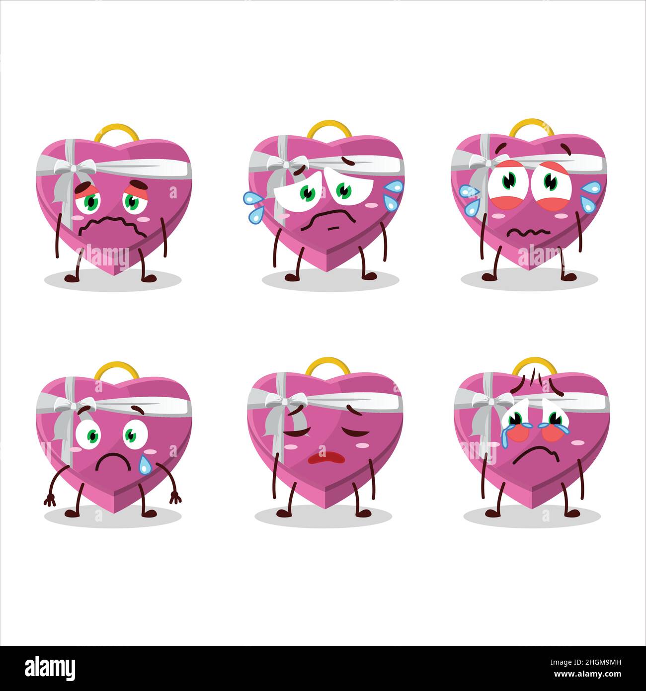 Pink love gift box cartoon character with sad expression. Vector ...