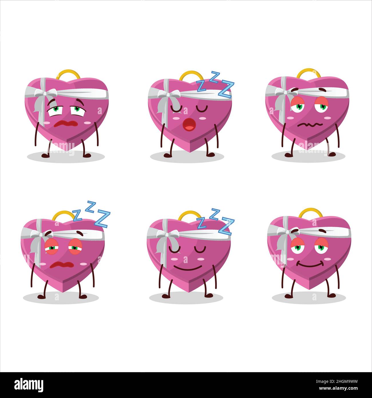 Cartoon character of pink love gift box with sleepy expression. Vector ...