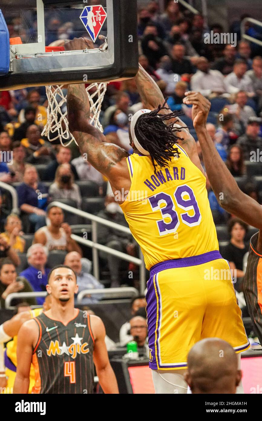 Orlando, Florida, USA, January 21, 2022, Los Angeles Lakers Center Dwight Howard #39 dunks ...