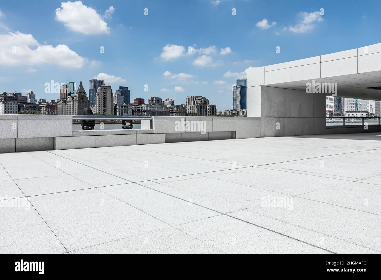 Panoramic skyline and modern commercial buildings with empty road.empty ...