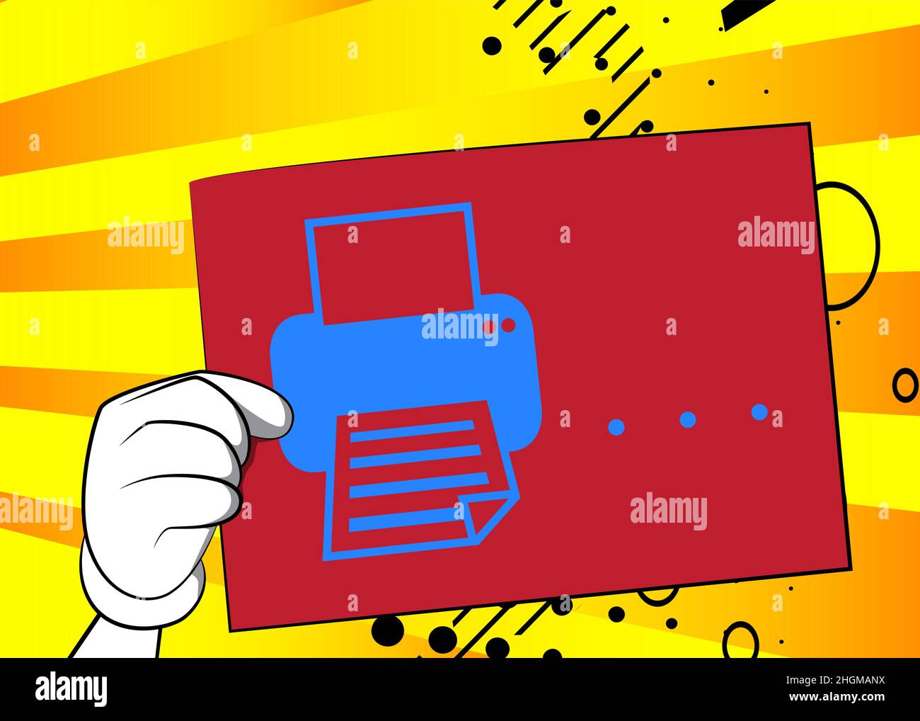 Hand holding banner with Printer sign, icon. Showing billboard ...